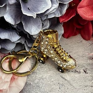 Accessories | Golden Roller Skate With Silver Crystals Keychain Charm ...